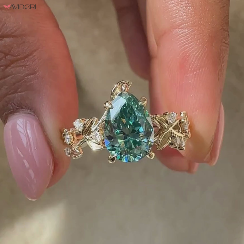 Nature Inspired Pear Cut Engagement Ring